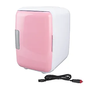 Mumusuki Mini Fridge, 4 Liter ABS Partition Detachable Portable Cooler and Warmer Car Fridge Personal Refrigerator for Skin Care, Cosmetics, Beverage, Food, Great for Bedroom, Office, Car, Dorm(Pink)