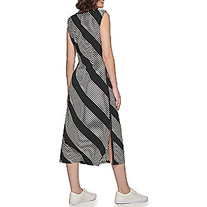 Karl Lagerfeld Paris Women's Printed Hammered Crepe Logo Maxi, Black Soft White, 4