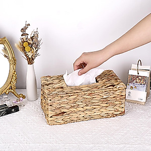 Sumnacon Tissue Box Cover Water Hyacinth Tissue Box Rectangular Tissue Holder Woven Tissue Cover Wicker Tissue Box Holder for Bathroom Toilet Table Desk Home Office Car