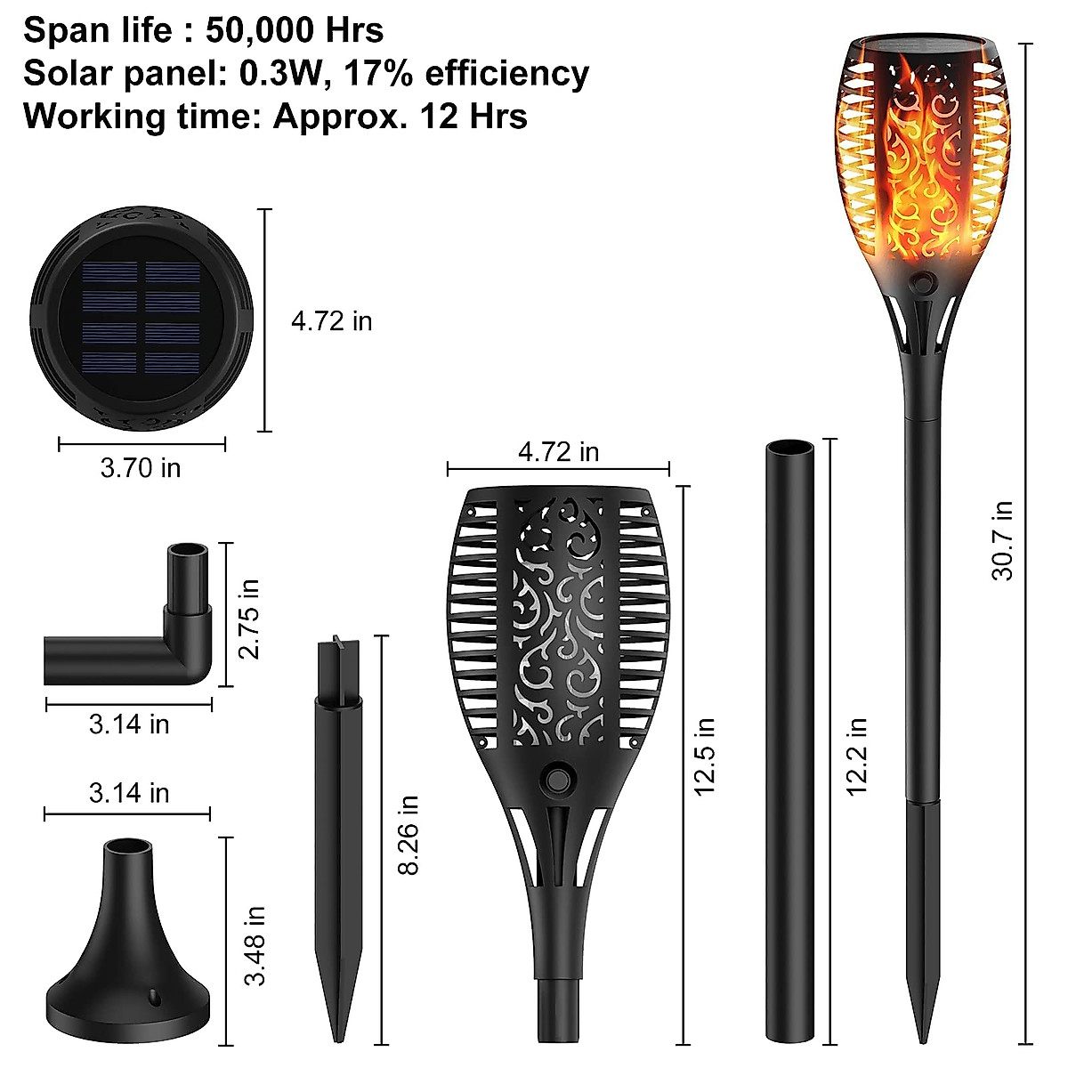 Ruyilam Solar Garden Lights Outdoor, 4-Pack 96LED Waterproof Solar Flickering Dancing Flame 31' Pathway Lights, Dusk to Dawn Auto On/Off for Garden/Yard/Driveway/Pathway