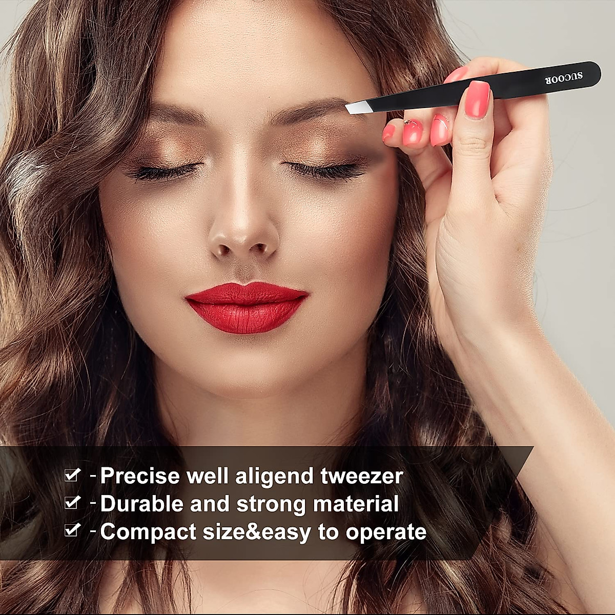 SUCOOR professional stainless steel inclined tweezers, suitable for men and women, high precision, professional removal of ingrown hairs, plucking, hair removal, easy to carry outer packaging(1Pack).