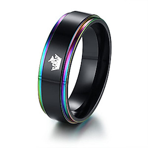 Personalized Matching Rings for Couples His Queen&Her King,Engraved King and Queen Rings for Couples Set Stainless Steel Black Wedding Engagement Bands Promise Rings for Him and Her Couples Anniversary Valentine's Jewelry (Black)