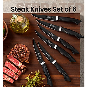 Knife Set, 15 Pieces Kitchen Knife Set with Built in Sharpener, German High Carbon Stainless Steel Knife Block Set, Dishwasher Safe, Black