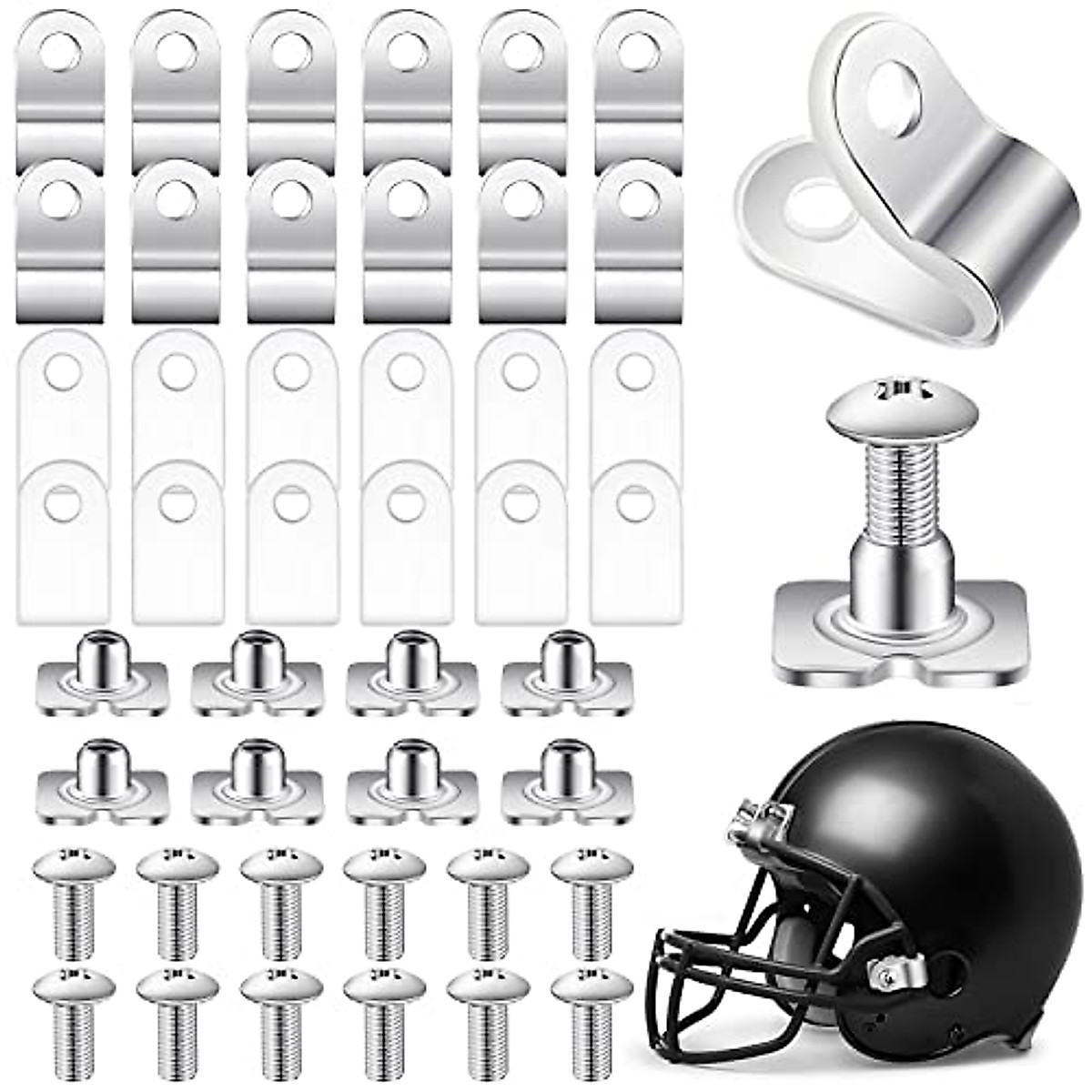 Football Helmet Repair Kit Football Helmet Hardware Kit R Shape Football Visor Clips Screws Nuts with Rubber Gaskets for Youth Hockey Baseball Sports (32 Pcs)