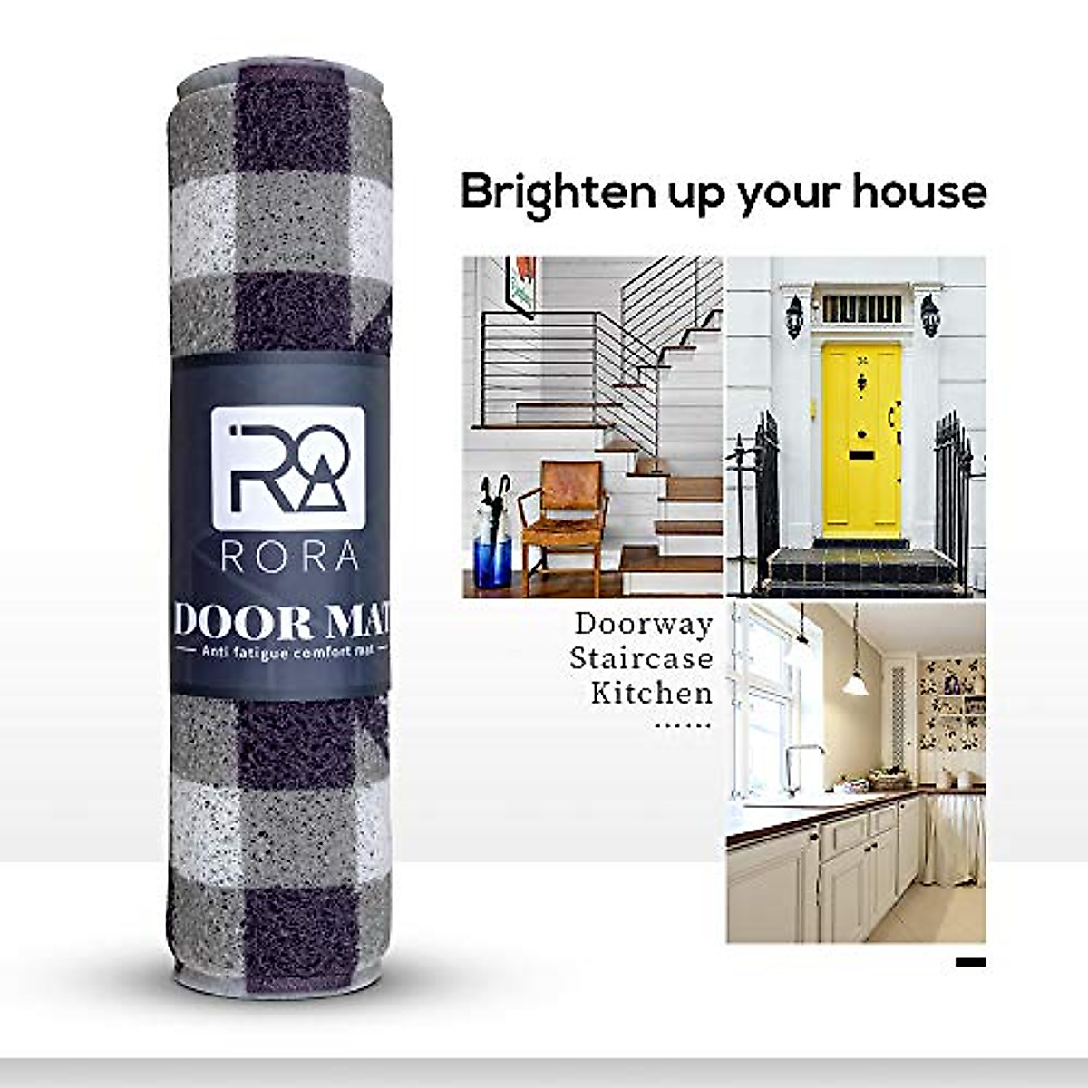 RORA PVC Outdoor Indoor Welcome Doormat Black White Buffalo Check Rugs Home Sweet Home Plaid Rug Rubber Backing Non-Slip Entryway Rugs Shoes Mat Scraper Carpet for Garage Patio Garden(18"x30")