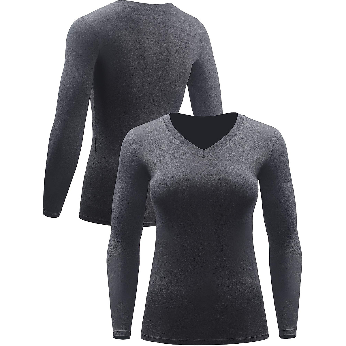 CADMUS Women Long Sleeve Shirt for Workout Dry Fit Yoga Tee Shirts, 3 Pack, Black, Grey, Navy Blue,Large