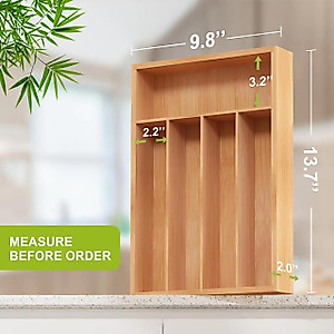Unibambou Bamboo Utensil Drawer Organizer, Silverware Tray Organizer, Kitchen Drawer Organizer for Flatware Cutlery, Silverware Tray for Drawer (Natural)