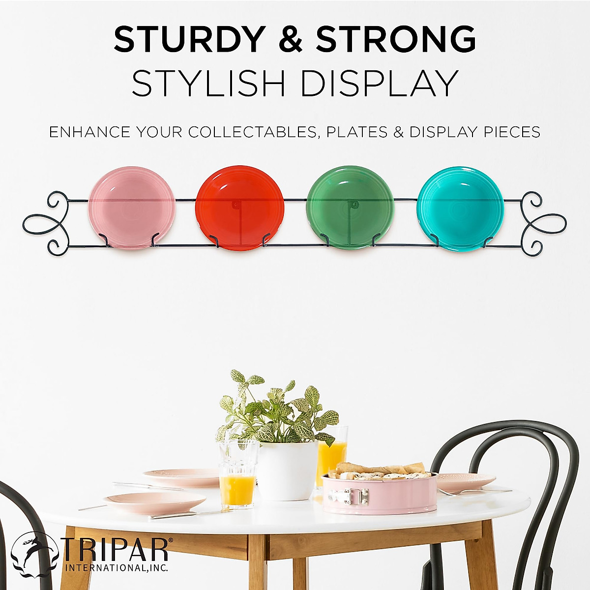 TRIPAR 4-Place Horizontal Black Plate Rack for Collectible Plates, Plaques, Dishes, & China