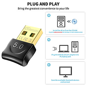 Bluetooth Adapter for PC 5.0, ALINKVITE Bluetooth Adapter for Windows 10/8.1/8/7, Bluetooth Dongle with Ultra-Range, Dual-Mode, USB Dongle for Keyboard, PC, Mobile, Headset, Printer, Speakers
