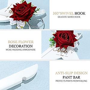 Yean Flower Wedding Hangers White Wood Color Bow Knot Bride Dress Hanger Groom Suit Hanger Engraved Bridal Gown Hanger for Women and Men (Bride and Groom (Pack of 2)