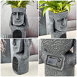 ANIAFJ Moai Funny Planter Solar Decor Planter Moai Solar Light Décor Ester Island Tiki Urn Easter Island Head Flowerpot-Do not Listing