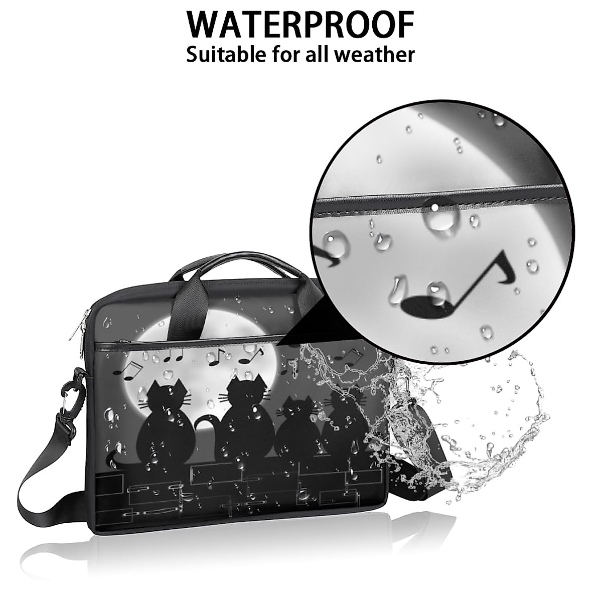 Music Cat Laptop Computer Bag Waterproof Shoulder Messenger Bag 13-15 inch Durable Laptop Tote Bag with Shoulder Strap Handle Lightweight Crossbody Briefcase