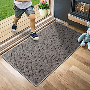 Villsure Door Mat, Front Doormats, Non-Slip Entryway Mats Resist Dirt, Washable Low Pile Floor Door Mats for Home, Entrance, Inside, Patio, Grey, 19.5"x31"