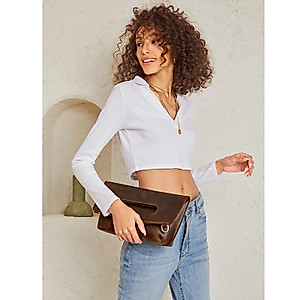 S-ZONE Women Vintage Genuine Leather Crossbody Bag Distressed Foldable Clutch Top Handle Handbag Purse