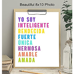 Afirmaciones Positivas Spanish Wall Art & Decor - Inspirational Positive Quotes - Spanish Quotes for Girls, Kids Bedroom, Latinas - Regalo o Decoracion Para Mujeres, Ninas, Women - Hispanic Gifts