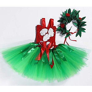 Tutu Dreams Toddler Halloween Costume Hawaiian Dress Girls Hula Luau Dancer 100th Day of Schhol Holiday Pageant Birthday Party (Red, 3-4T)