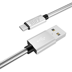 LHJRY Micro USB Charger Cable, [6.6ft 2 Pack] Metal Braided Fast Sync&Charging Cord for Android, Samsung, HTC, LG, Motorola, Xbox One, PS 4, Sony, and More Micro USB Device (Silver)