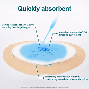 Dimora Wound Dressing Sacrum Foam Bandages Silicone Adhesive Border 7"x7" Waterproof Sacral Pads Absorbent Breathable Bed Sore Pressure Dressing