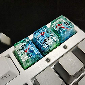 Resin Keycaps, Handmade Resin Keycap Koi Fish Backlit Resin Spacebar Keycap for Cherry MX RGB Switch Gaming Mechanical Keyboards DIY Replace