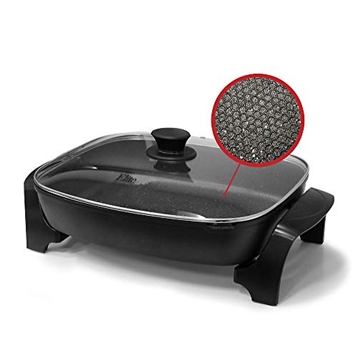 Elite Gourmet EG-8619 Non-Stick Deep Dish Heavy Duty Electric Skillet with Tempered Glass Vented Lid and Easy-Pour Spout, Dishwasher Safe, 1500W, 8 Quart, Rectangle 16" x 13", Black