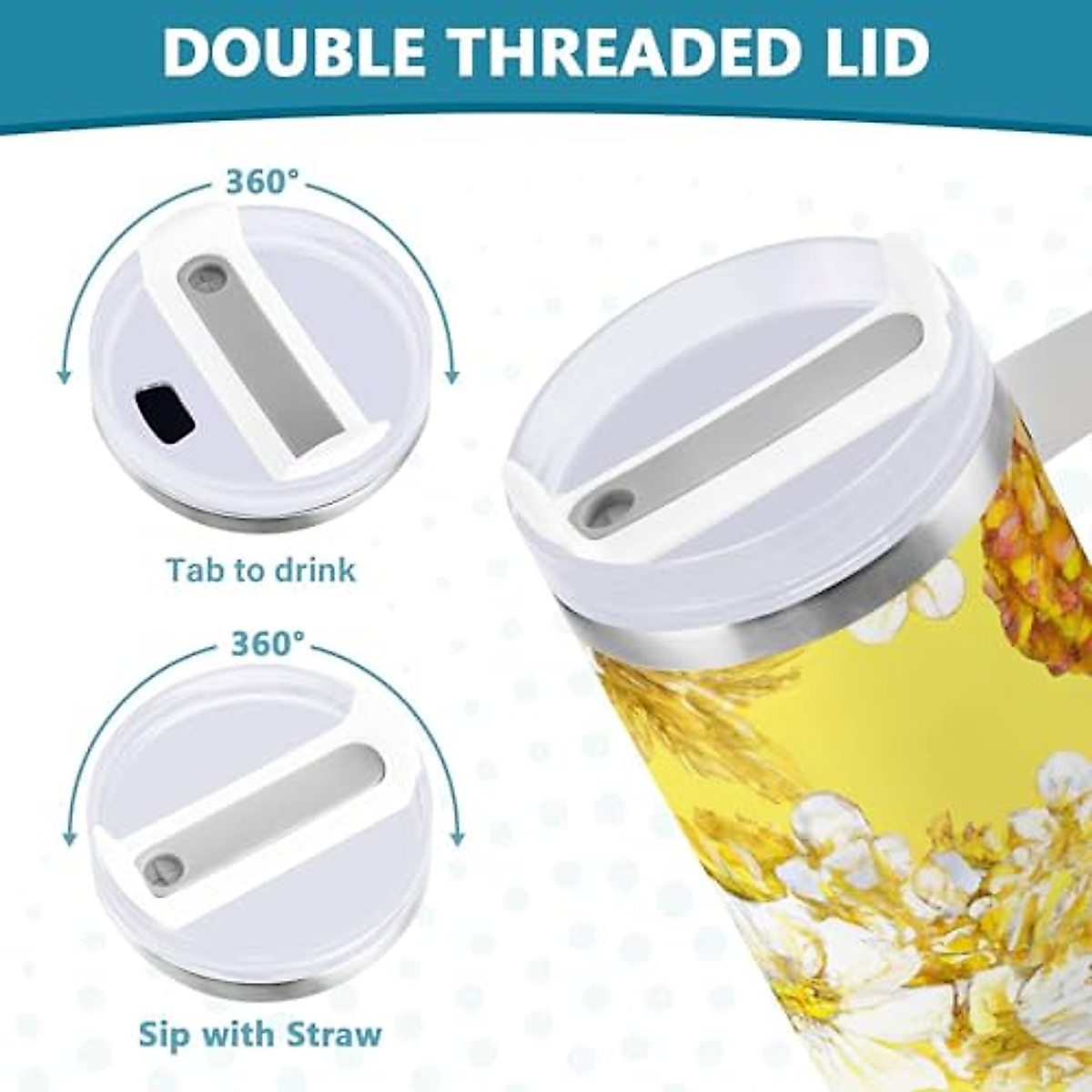 Burbuja Tropical Fruits Flowers 40oz Insulated Tumblers with Handle and Straw Lid, Double Wall Stainless Steel Travel Mug Leak-Proof, BPA Free, Gift for Mom Dad