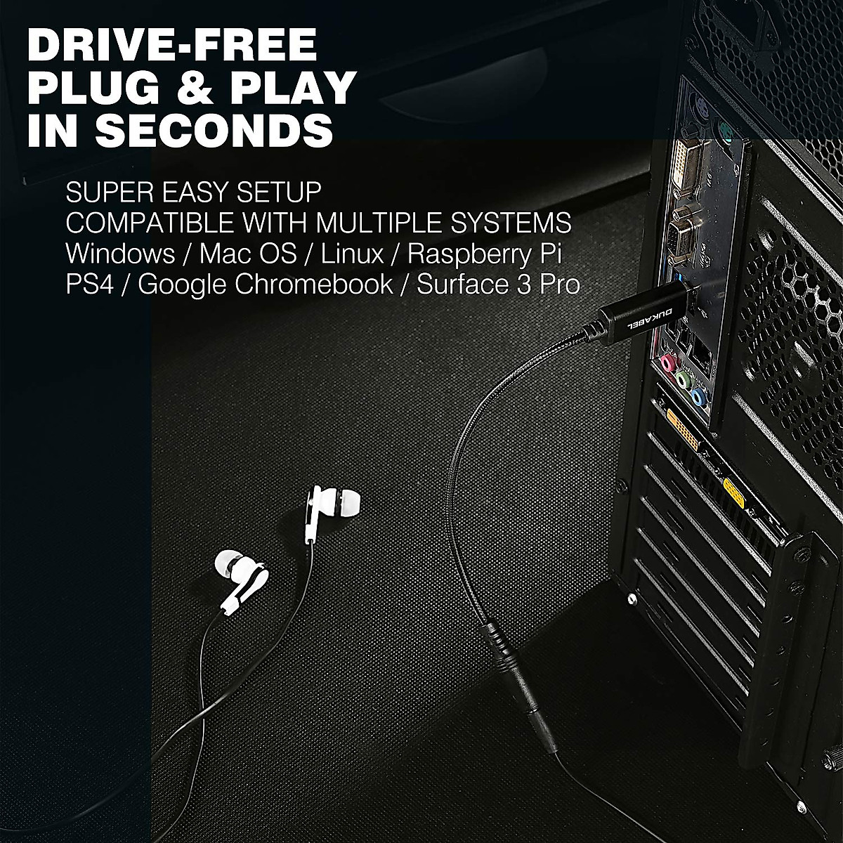 DUKABEL USB to 3.5mm Jack Audio Adapter, USB to Aux Cable with TRRS 4-Pole Mic-Supported USB to Headphone AUX Adapter Built-in Chip External Sound Card for PC PS4 PS5 and More [9.8 inch]