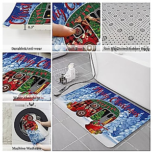 Libaoge Kitchen Mat Rug 1 PCS Merry Christmas Tree Gift Red and Green Camper in Snow Runner Rug Anti-Fatigue Comfort Memory Foam Standing Mat Non-Slip Floor Door Mat for Bathroom Bedroom 16x47in