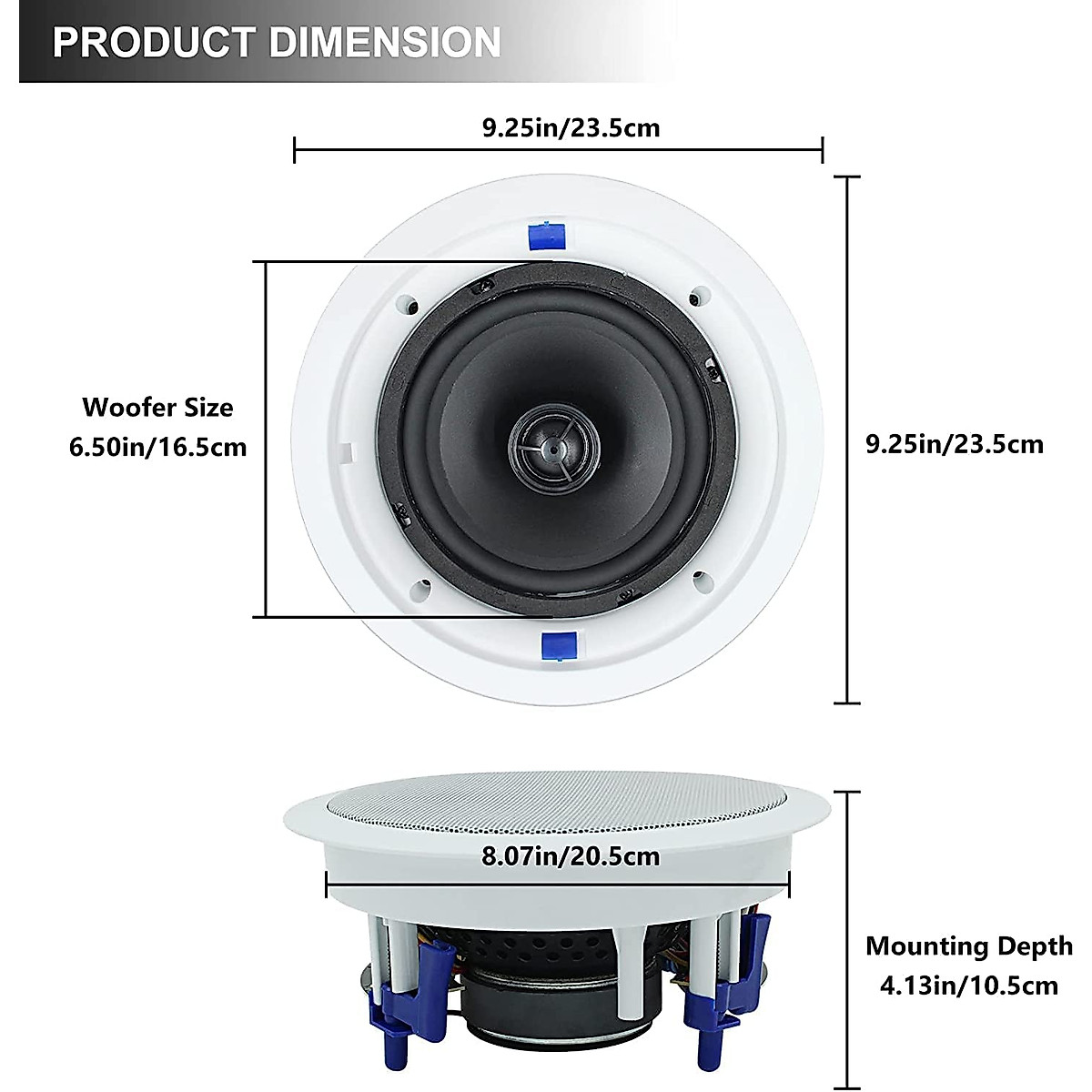 Herdio Passive Ceiling Speakers 6.5 Inch, 320W 2-Way Round Flush Mount Speakers, Easy to Install, Perfect for Home Theater Living Room Bathroom Office, (White, Pair)