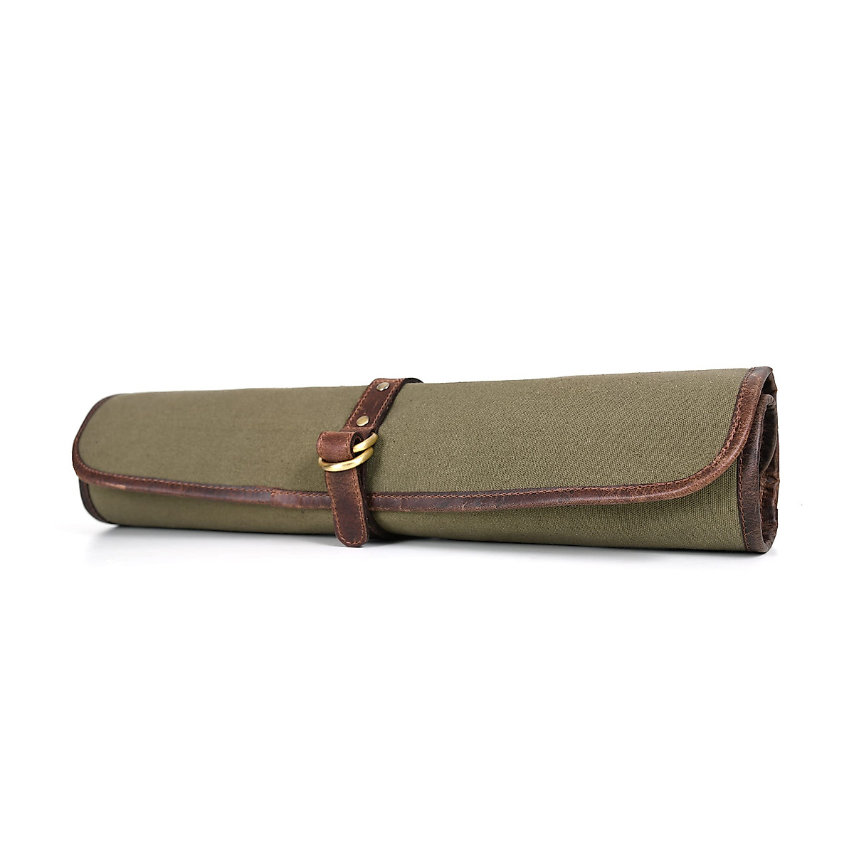 Chef Kniferoll Bag Leather and Waxed Canvas (Olive Green)