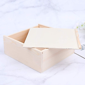 STOBOK Wood Storage Box with Sliding Top Wooden Box Unfinished Wood Box Case Container Square Wood Case Diy Craft Jewelry Box Christmas Wedding Party Box (19.6x19.6x7.6cm)