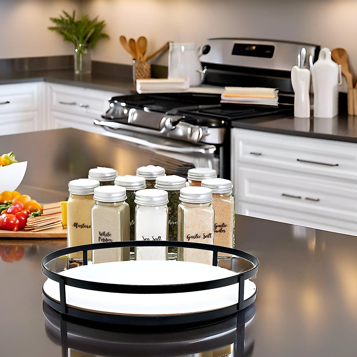 12" Wood Lazy Susan,Wooden Lazy Susan Organizer Display Stand,Turntable 360 Degrees Rotating Table Decor ,Round Lazy Susan for Countertop Cabinet or Dining Table,Farmhouse Table Decor.(White)