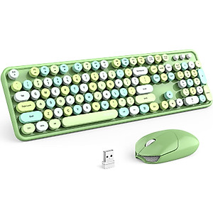 MOFII Wireless Keyboard and Mouse Combo, 2.4GHz Retro Full Size Typewriter Keyboard with Number Pad & Wireless Mouse for Laptop, PC, Desktop, Mac, Windows - Green Colorful