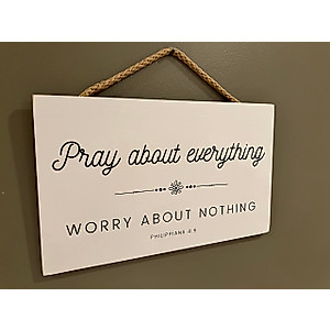 Farmhouse Style Bible Verse Wall Decor Wood Sign 9.5 x 5.5 Inch Wood Made In The USA (Pray About Everything (White), 9.5 x 5.5)