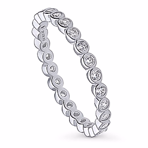 BERRICLE Sterling Silver Bubble Wedding Rings Bezel Set Cubic Zirconia CZ Eternity Ring for Women, Rhodium Plated Size 7