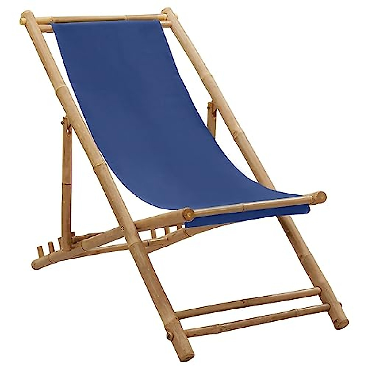 MBFLUUML Beach Sling Patio Chair, Outdoor Folding Recliner Chair,Deck Chair Bamboo and Canvas Navy Blue Suitable for Lawn, Garden, Porch and Backyard.