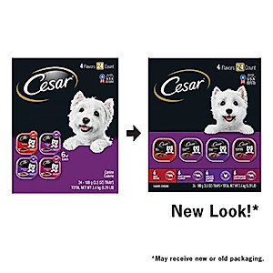CESAR Wet Dog Food Classic Loaf in Sauce Beef Recipe, Filet Mignon, Grilled Chicken and Porterhouse Steak Variety Pack, (24) 3.5 oz. Easy Peel Trays