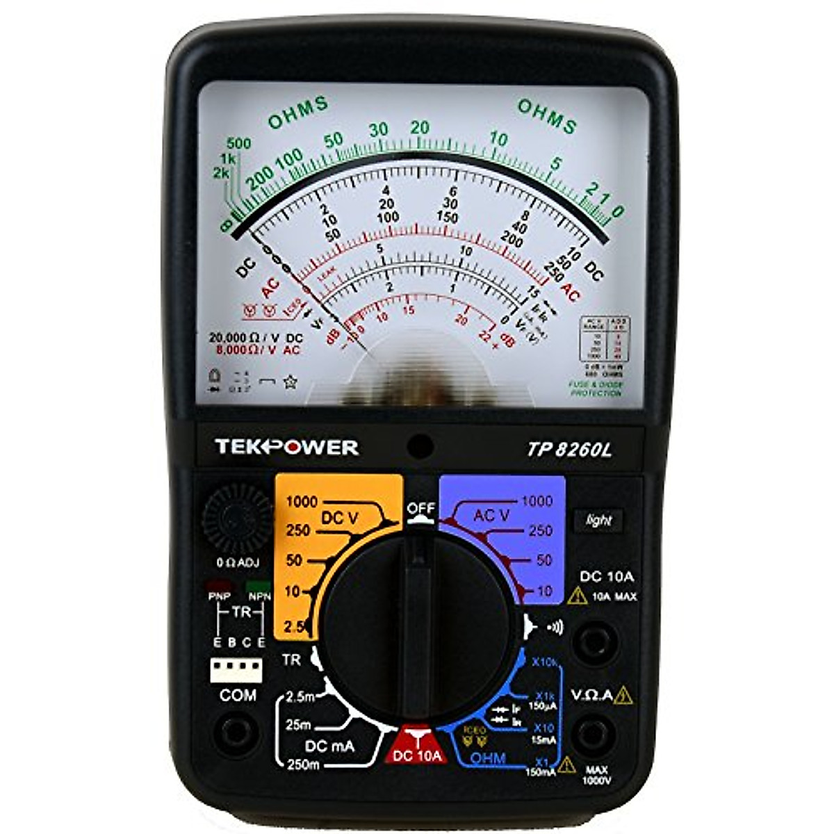 Tekpower TP8260L Analog Multimeter with Back Light, and Transistor Checking Dock