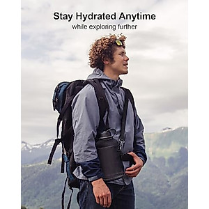 Insulated Water Bottle 64 oz with Straw Lid and Flex Lid, BUZIO 64oz Stainless Steel Water Bottle Half Gallon Jug Flask, Double Wall Vacuum Sports Thermo Mug, Cold Hot Hydro Metal Canteen