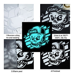 FUNKAKA Glow in The Dark Heat Transfer Vinyl Roll, 12" x 10ft Luminous Blue Iron on Vinyl for All Cutter Machine, Glow in The Dark HTV Vinyl for T-Shirts Easy to Cut & Weed for Heat Vinyl DIY Design