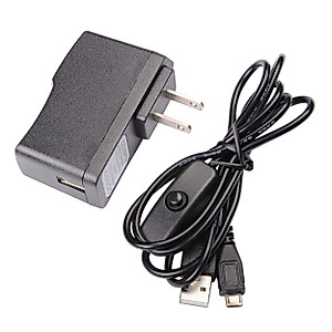 MUZOCT 5V/2.5A Power Supply Micro USB Charger Adapter with On Off Switch for Raspberry Pi 3/2 Model B