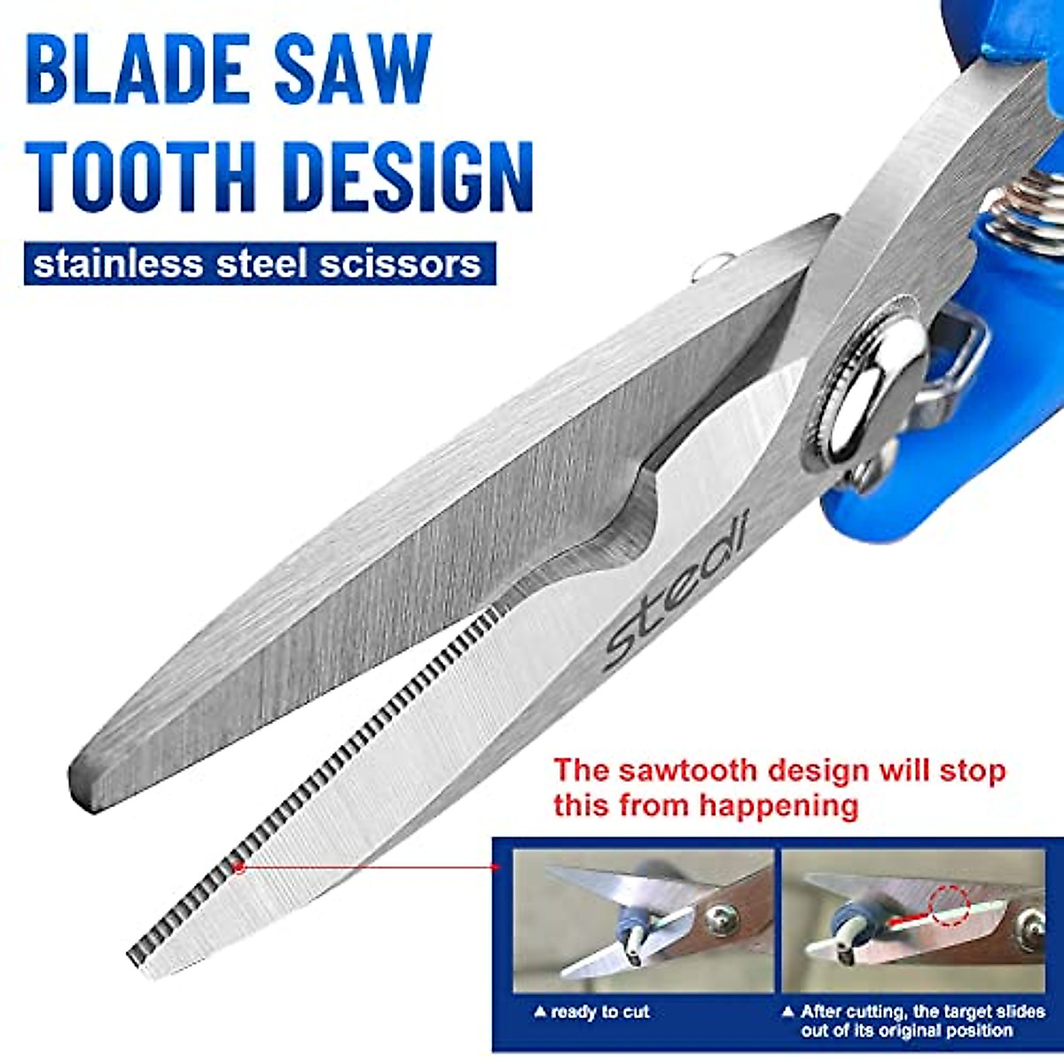 stedi Scissors Heavy Duty, Multipurpose Shears with Finely Serrated Blades,Easy Cutting Electrical Cable Notch, Insulation, Non-Slip Comfortable Handle, Cuts Wire, Carton,Soft Cable