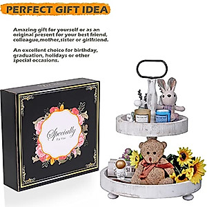 SWT8CAI 2 Tier Tray Rustic Cake Stand Farmhouse Kitchen Decor Centerpiece,Farmhouse 2 Tier Serving Tray for Coffee Bar w/Handle&1 Coaster