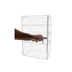 Marketing Holders Acrylic Locking Vertical Cabinet with Keys 12" x 7.88" x 19" Clear Tall Countertop Locker One Piece No Assembly Cupboard with Swinging Door for Retail Merchandise