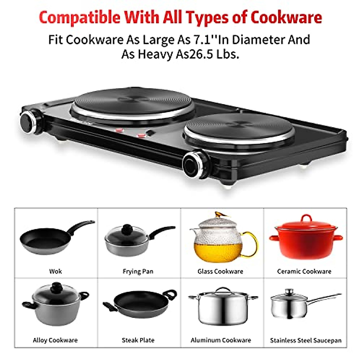 Hot Plate for Cooking, Vayepro 1800W Portable Electric Stove,Double Electric Burner for Cooking,UL listed,Cooktop for Dorm Office Home Camp, Compatible with All Cookware