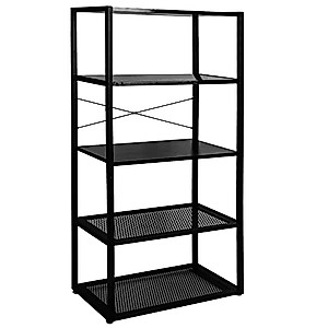 Acehome 5-Tier Bookshelf, 47" H Home Office Bookcase, Industrial Ladder Shelf, Freestanding Storage Organizer Rack, MDF Shelf and Metal Frame with for Bedroom, Living Room, Home Office-Black