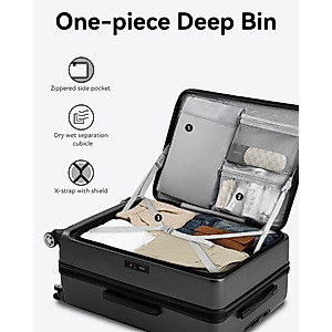 LUGGEX 26 Inch Luggage with Spinner Wheels, Expandable PC Hard Shell Checked Suitcase with Front Opening, Lightweight (Black, 26 Inch)