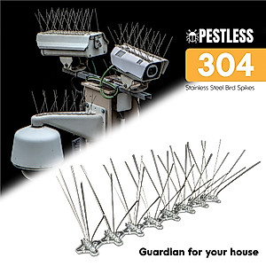 Pestless Upgraded Bird Spikes 10 Pack - 12-Inch Deterrent, 5 Spikes, Wide Coverage, Adjustable Strip Length - Stainless Steel Repeller Against Pigeons, Squirrels, Animals - Easy Mounting