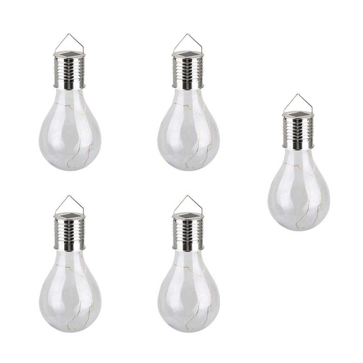 Abaodam 5pcs Solar Light Bulbs LED Outdoor Light Bulb Waterproof Hanging Lights Globe Garden Light for Garden Yard Camping (Warm White Light)