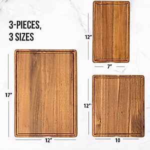 KOLWOVEN Wood Cutting Boards for Kitchen - Set of 3, Wooden Cutting Board Set with Holder for Chopping Meat, Cheese, Fruits, Vegetables, Knife Friendly Serving Tray