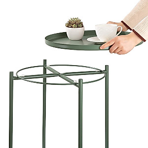 danpinera Side Table, End Table for Small Spaces Accent Metal Bedside Table Round Small End Table, Outdoor Side Table Accent Patio Side Table Anti-Rust and Waterproof Dark Green